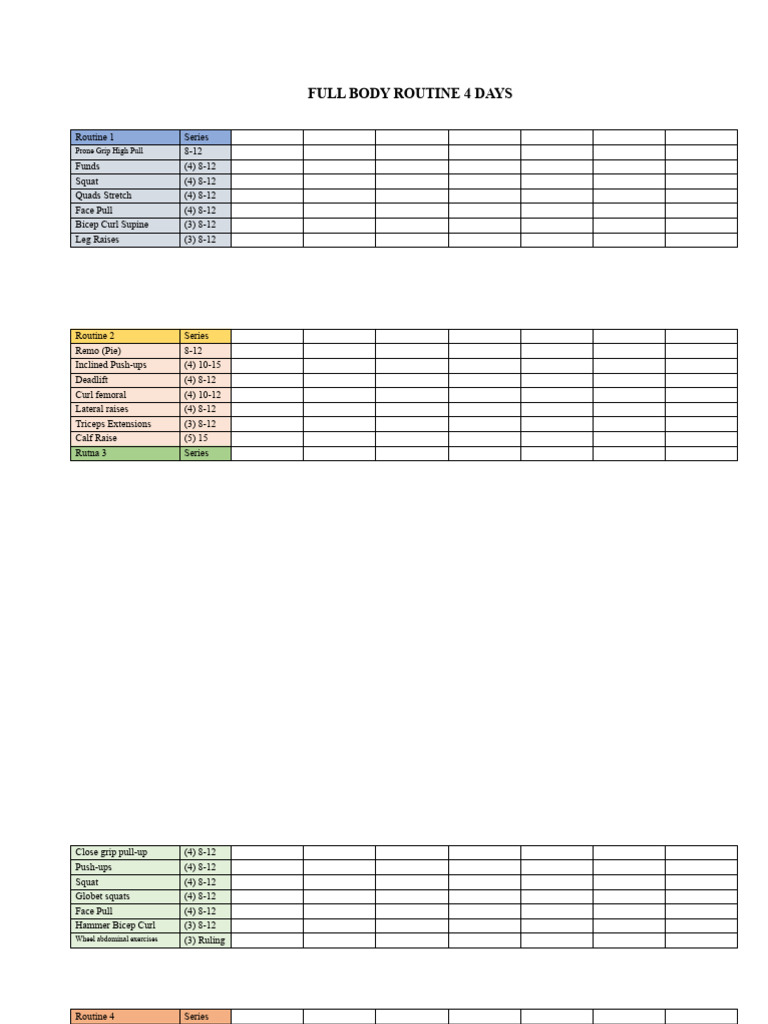 4-Day Full Body Workout Routine | PDF
