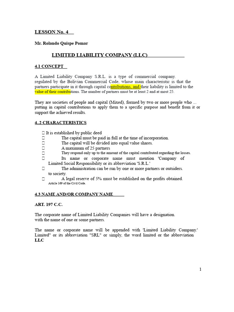 Understanding Limited Liability Companies in Bolivia | PDF | Equity ...