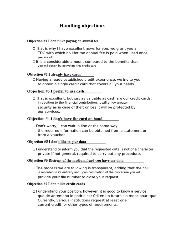 Handling Credit Card Objections | PDF
