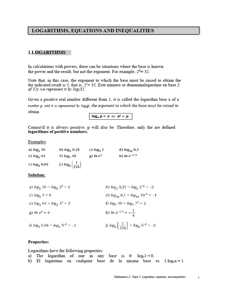 Logarithms and Exponential Equations | PDF | Logarithm | Equations