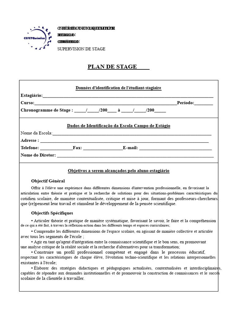 Plan de Stage pour Étudiants Stagiaires | PDF | Pédagogie ...