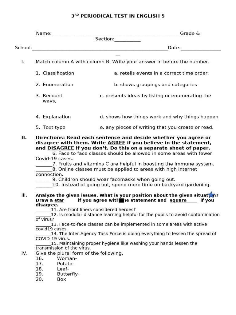 English 5 Periodical Test Guide | PDF