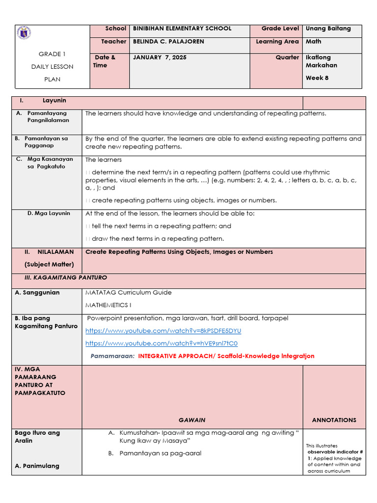 COT MATH 1 Q3 W8with Integration of Core Vales | PDF