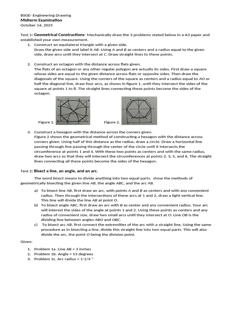 Engg Drawing Midterm Exam 1st Sem 25 Part 1 | PDF | Circle | Angle