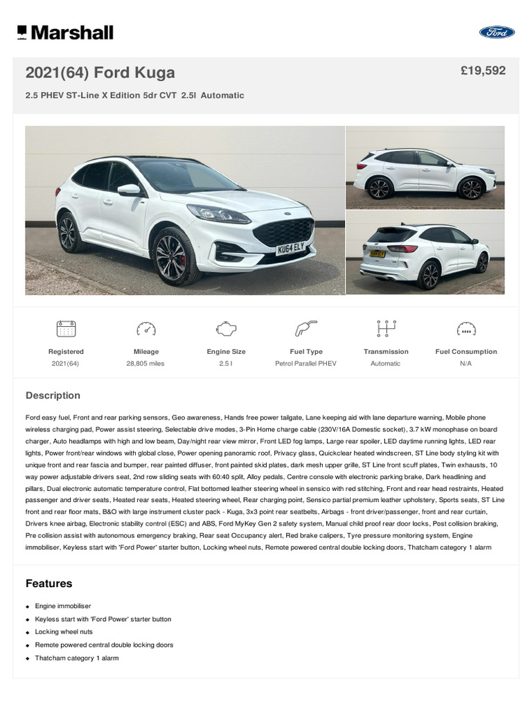 Ford Kuga 2 5 Phev ST Line X Edition | PDF | Off Road Vehicles ...
