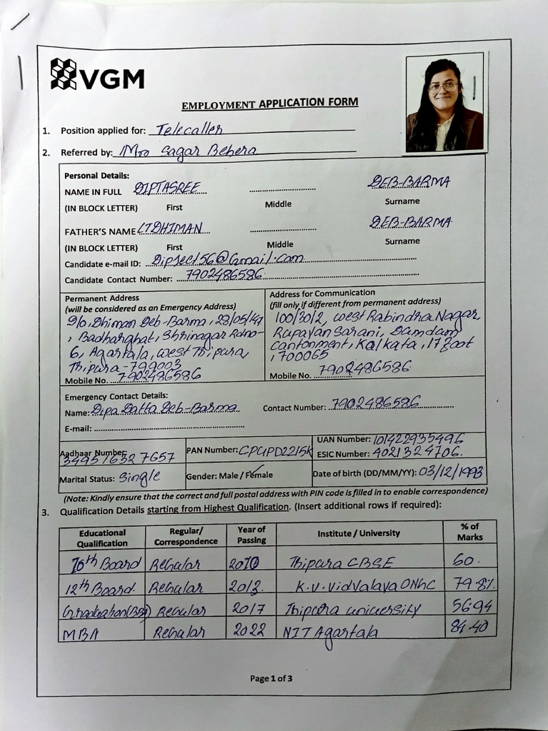 VJM Application Form | PDF | Integrity | Employment