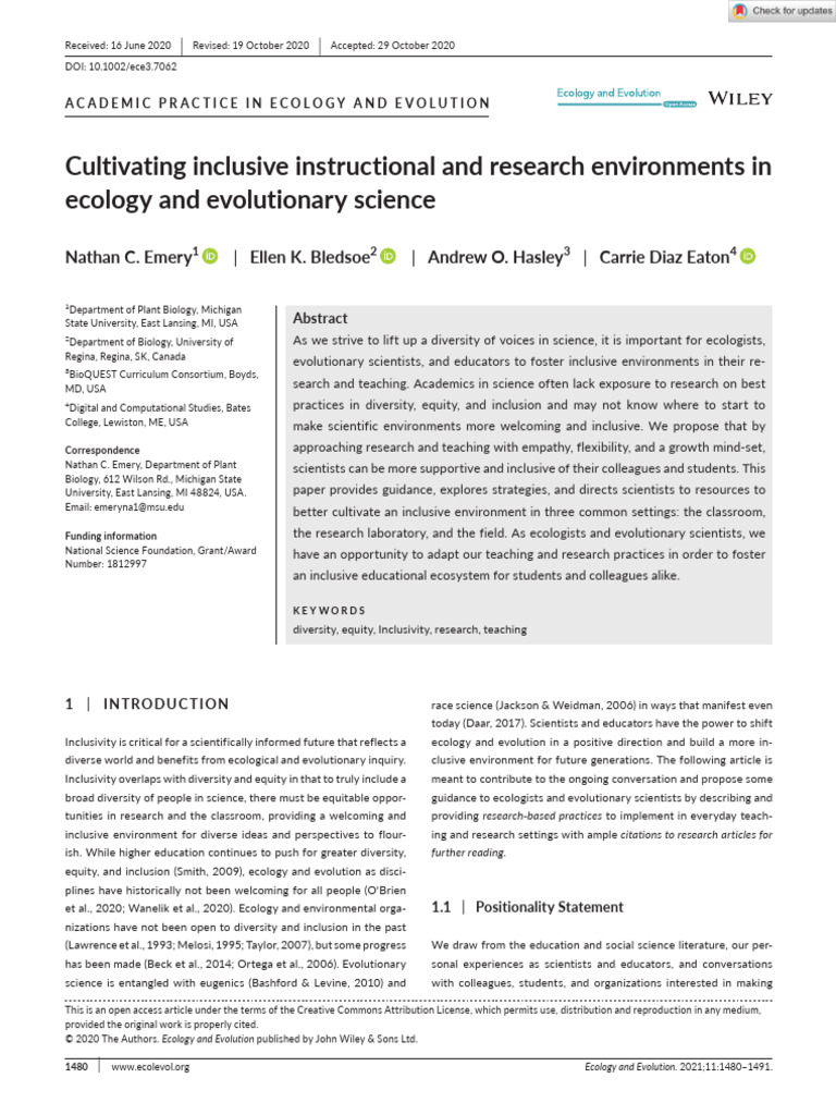 Ecology and Evolution - 2020 - Emery - Cultivating Inclusive ...