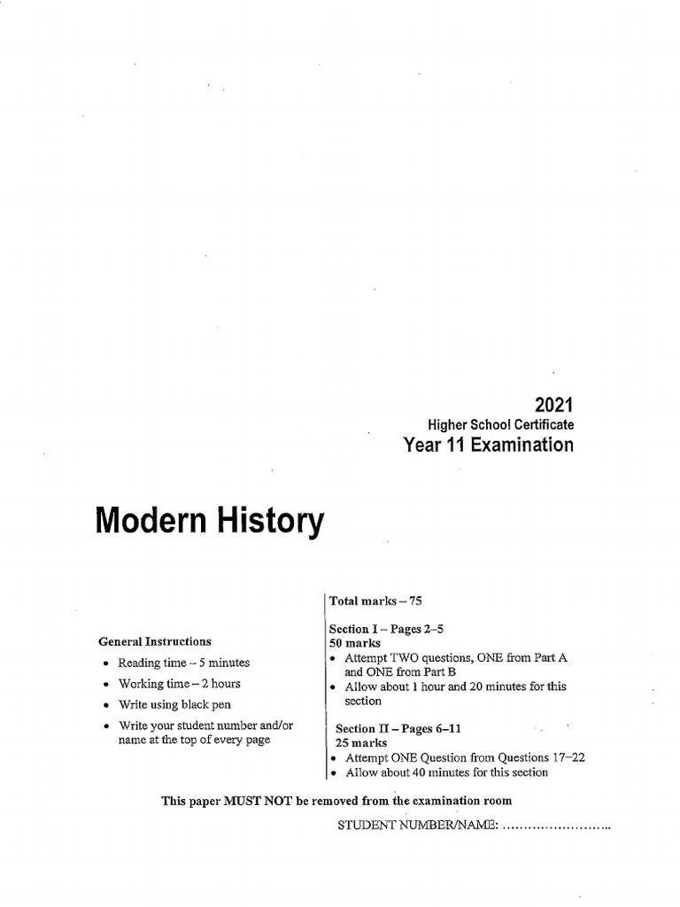 2021 Modern History Exam 1 | PDF