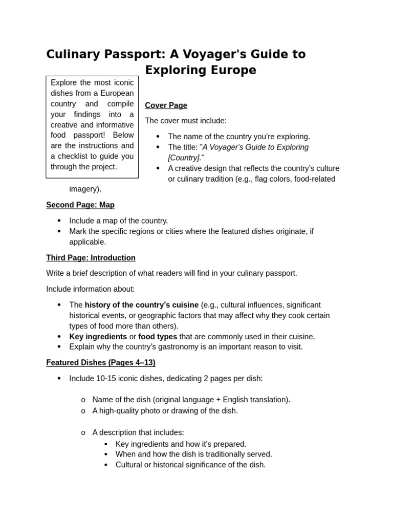 Culinary Passport Project | PDF