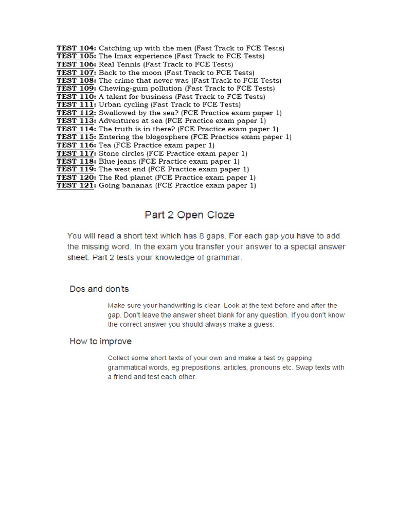 FCE Practice Tests Overview | PDF