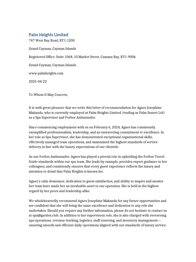 Recommendation Letter Agnes Josephine Makanda With Skills | PDF