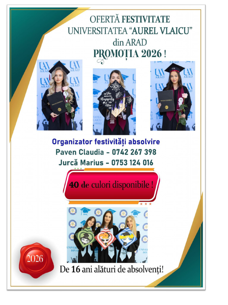 Oferta Festivitate 2026 Universitatea Aurel Vlaicu Arad | PDF