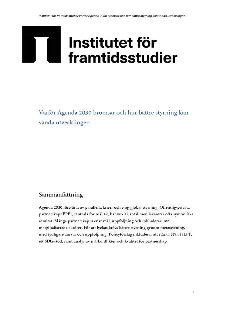 Agenda 2030 Global Styrning Metastyrning | PDF