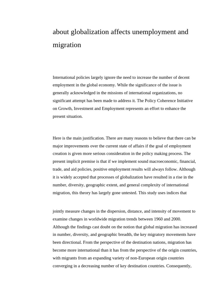 About Globalization Affects Unemployment and Migration | PDF | Human ...