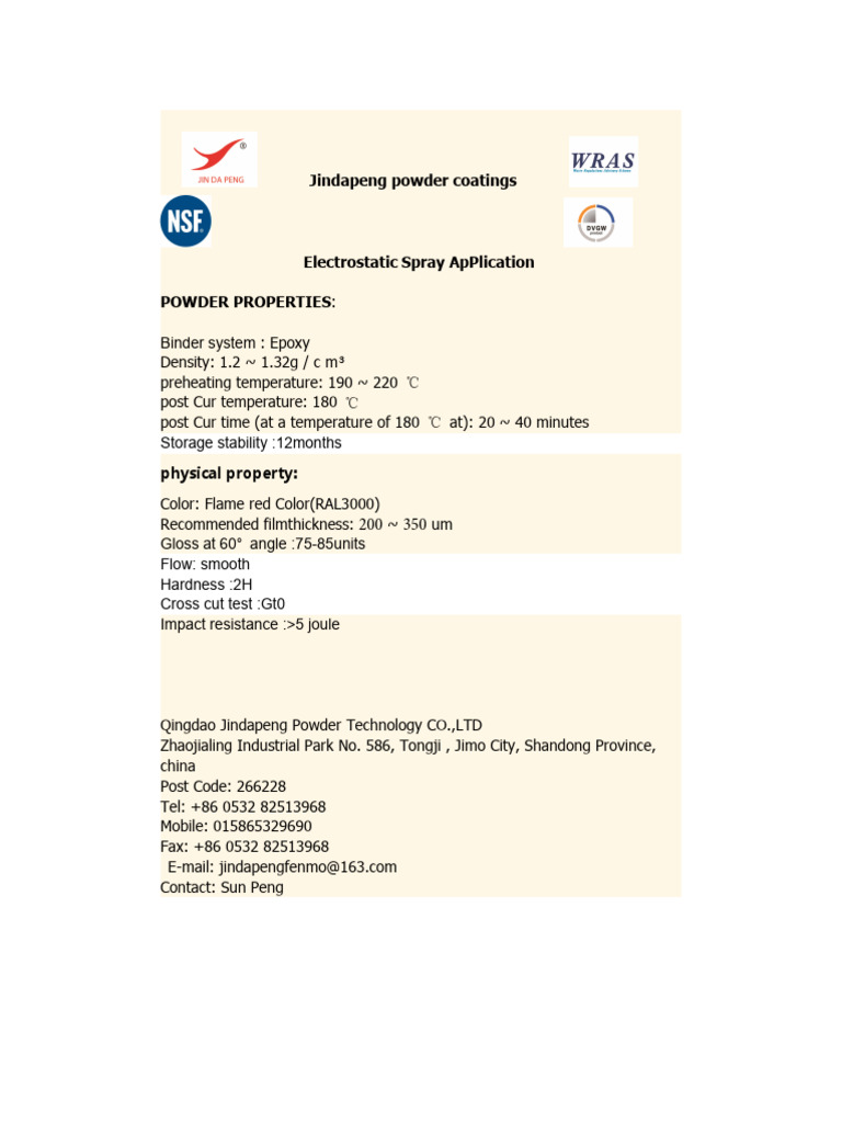 Jindapeng Epoxy Powder Coatings Guide | PDF