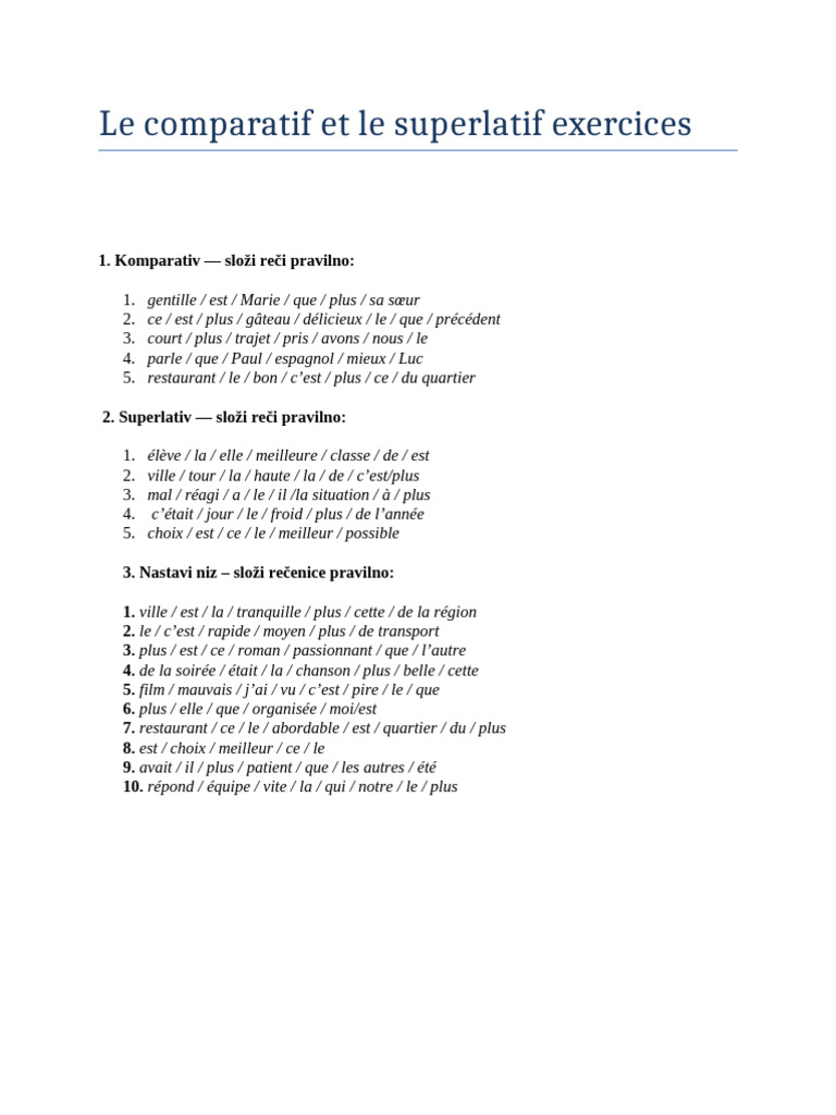 Le Comparatif Et Le Superlatif Exercice1 | PDF