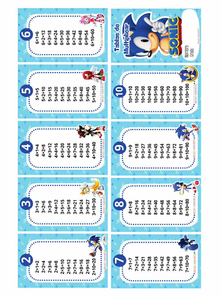 Tabla Multiplicar Sonic | PDF