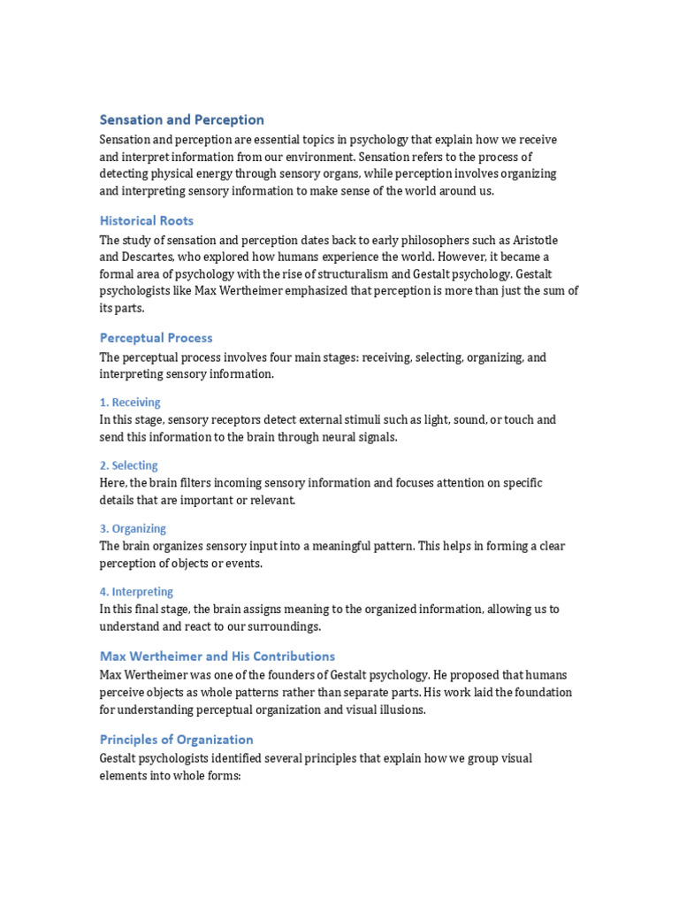Sensation and Perception Notes | PDF | Perception | Senses