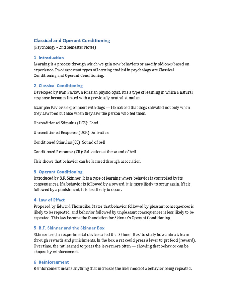 Classical vs Operant Conditioning Explained | PDF | Classical ...