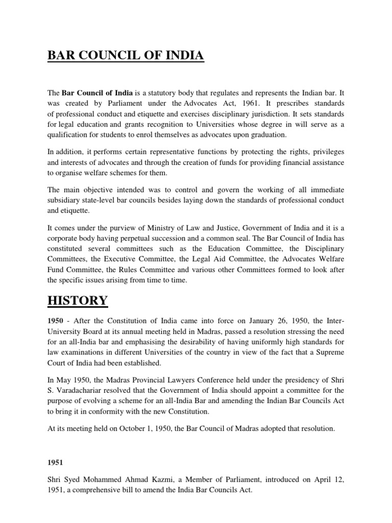 Overview of the Bar Council of India | PDF | Advocate | Legal Education
