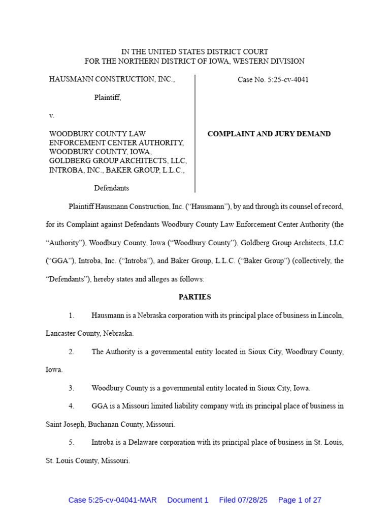 Hausmann Construction v. Woodbury County Lawsuit | PDF | Tortious ...