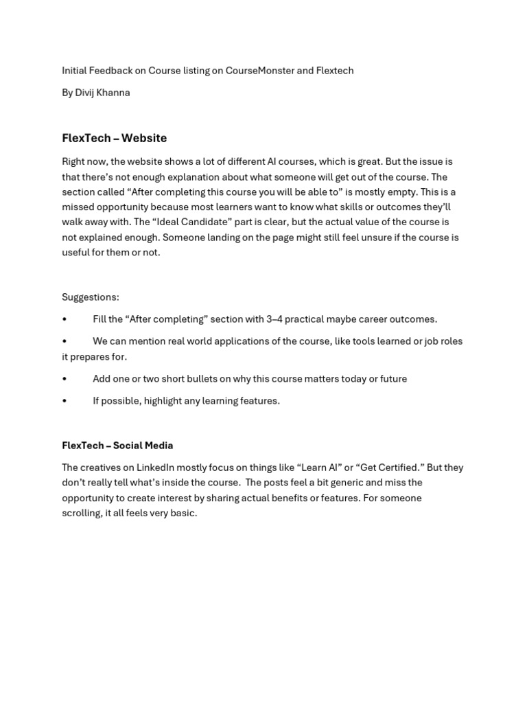 Feedback On Course Listings | PDF | Artificial Intelligence ...