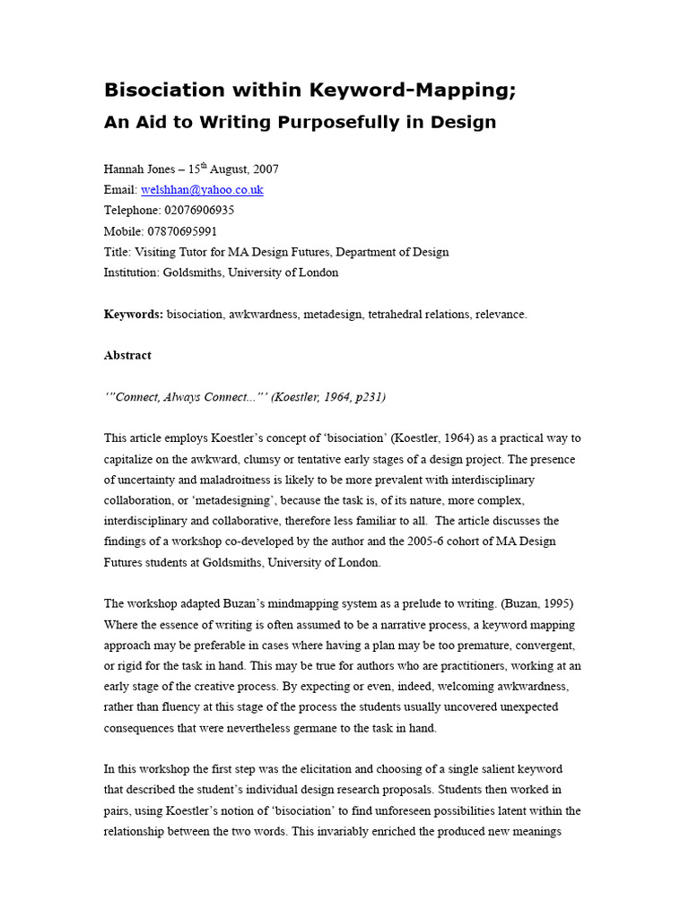 Bisociation in Design Writing Workshops | PDF | Design | Thought
