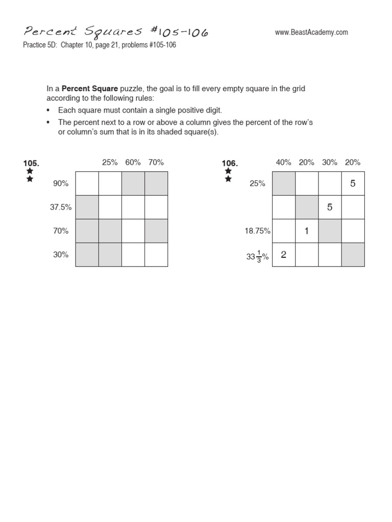 Percent Squares Puzzle Solutions 105-106 | PDF | Mathematics
