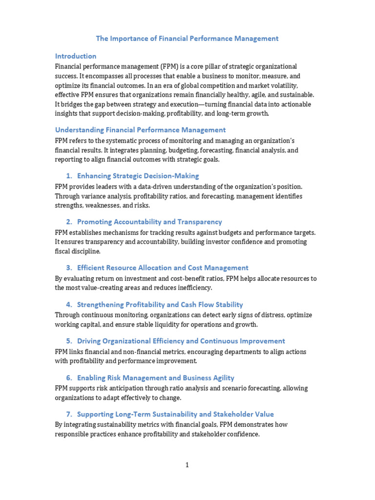 Importance of Financial Performance Management | PDF | Sustainability ...