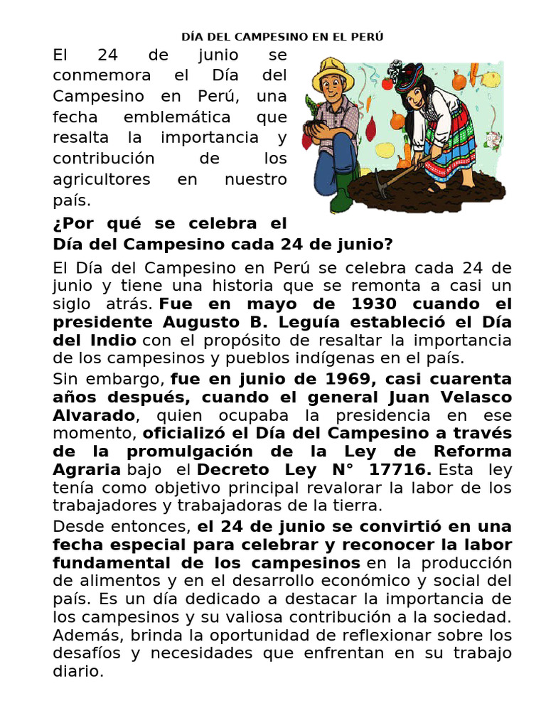 Día Del Campesino en El Perú | PDF | Agricultura | Campesino