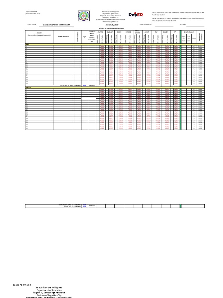Form 18 Sample | PDF | Secondary School | Students