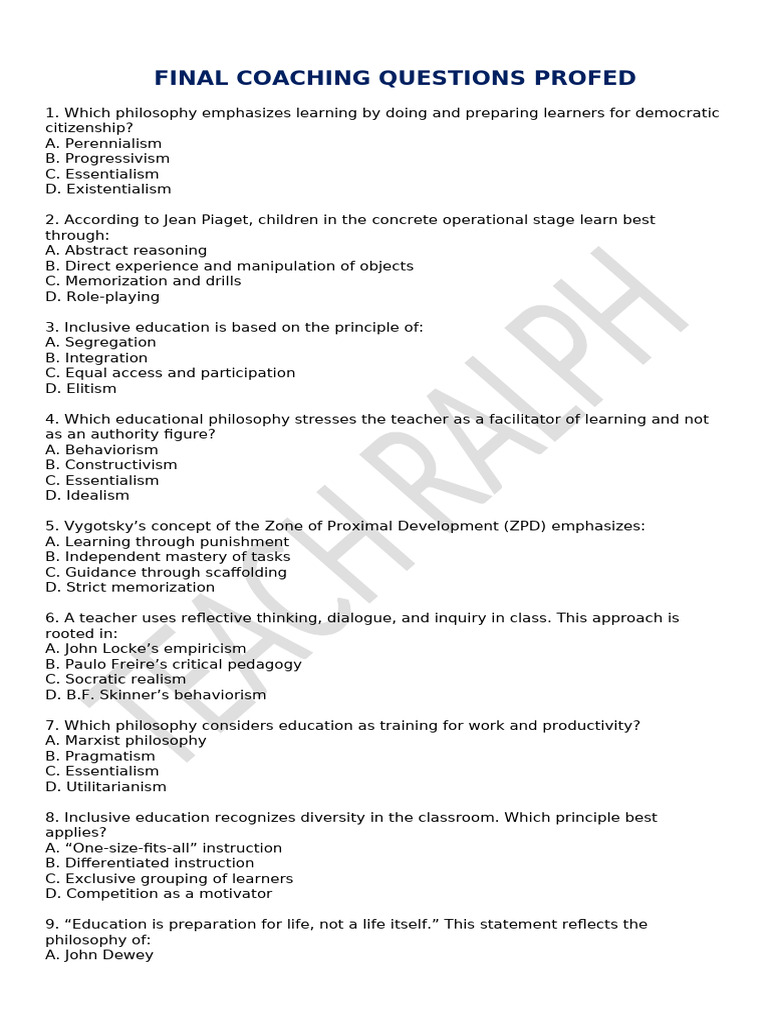 Final Coaching Questions Profed 3 | PDF | Constructivism (Philosophy Of Education) | Teachers
