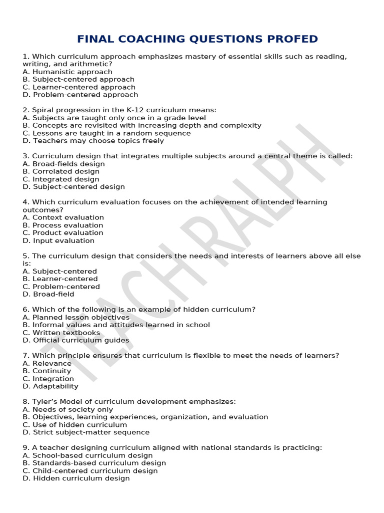 Final Coaching Questions Profed | PDF | Curriculum | Educational Technology