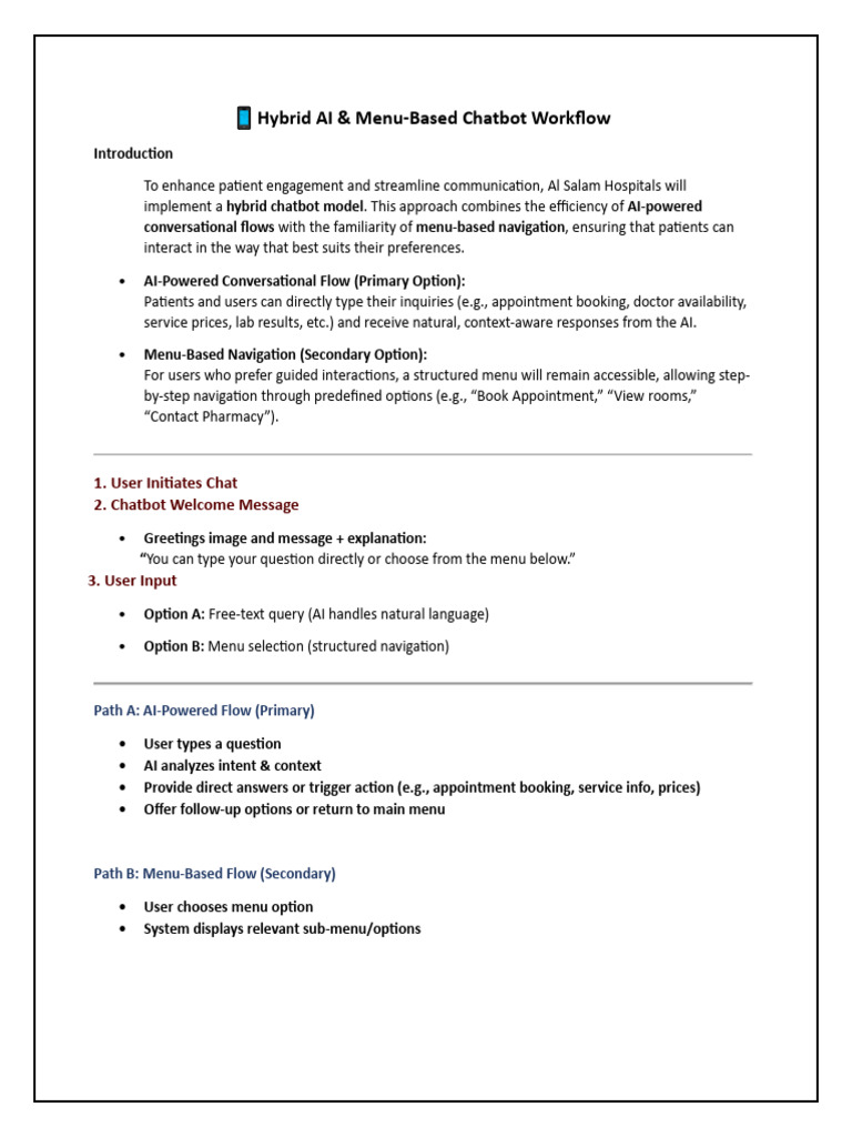 Hybrid AI Menu-Based Chatbot Workflow | PDF | Computing
