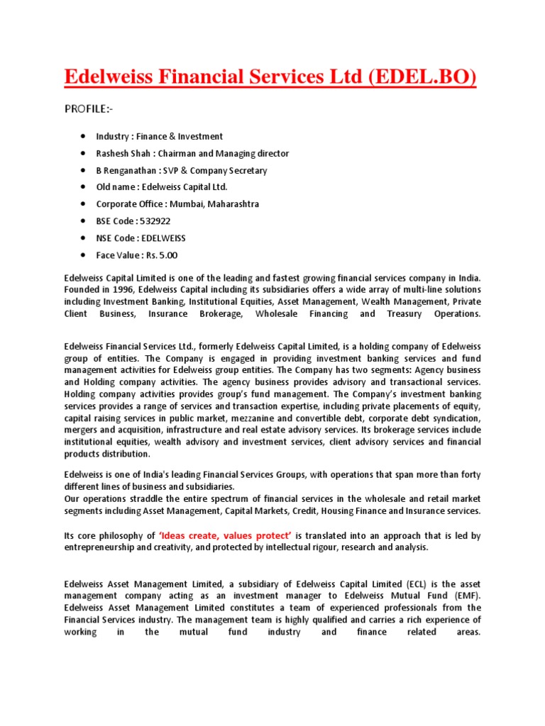 Edelweiss Financial Services Overview | PDF | Investment Banking ...