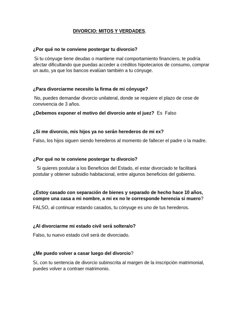 Divorcio Mitos Y Verdades Pdf