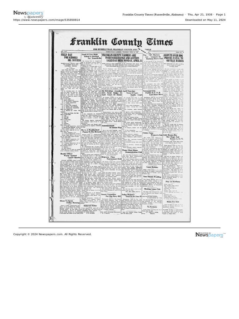 Franklin County Times Thu Apr 21 1938 | PDF