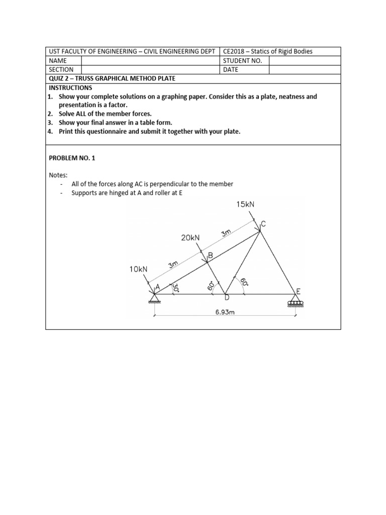 Truss Graphical Method Quiz CE2018 | PDF