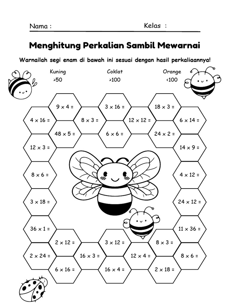 Mewarnai Segi Enam Perkalian Matematika | PDF