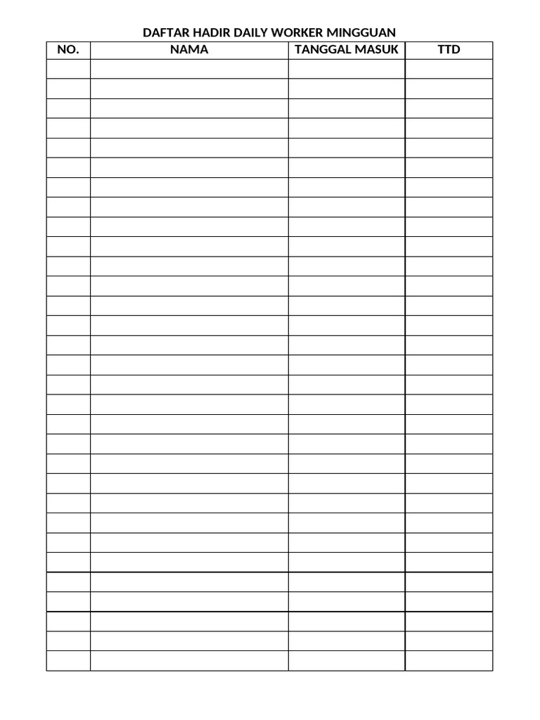 Daftar Hadir Daily Worker | PDF