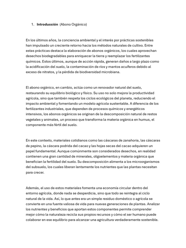 Abonos Orgánicos: Nutrientes Naturales Ecológicos | PDF | Fertilizante ...