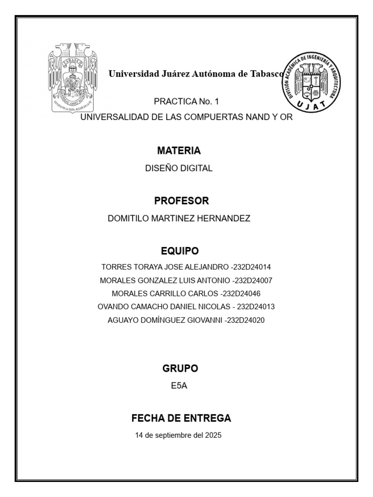 Equipo 2 Diseño Digital | PDF | Puerta lógica | Álgebra de Boole