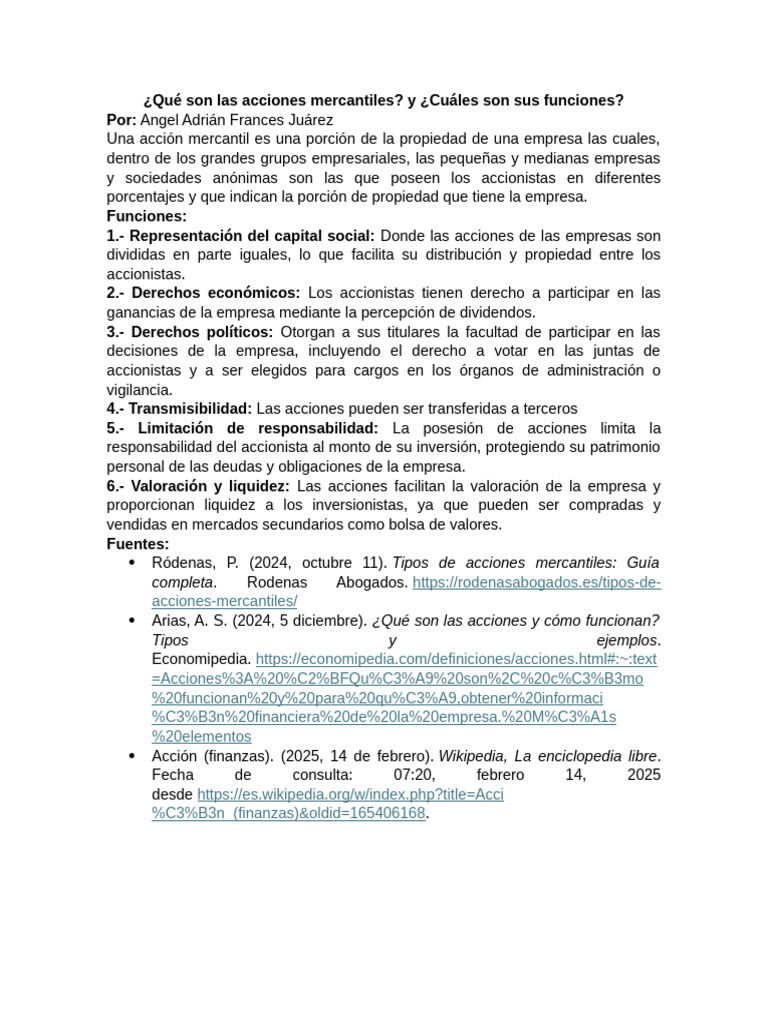 Qué Son Las Acciones Mercantiles y Cuáles Son Sus Funciones | PDF