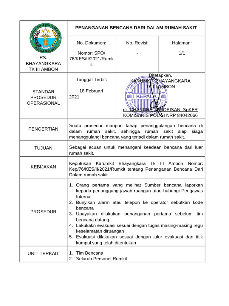 SOP Penanganan Bencana Dari Dalam Rumah Sakit | PDF