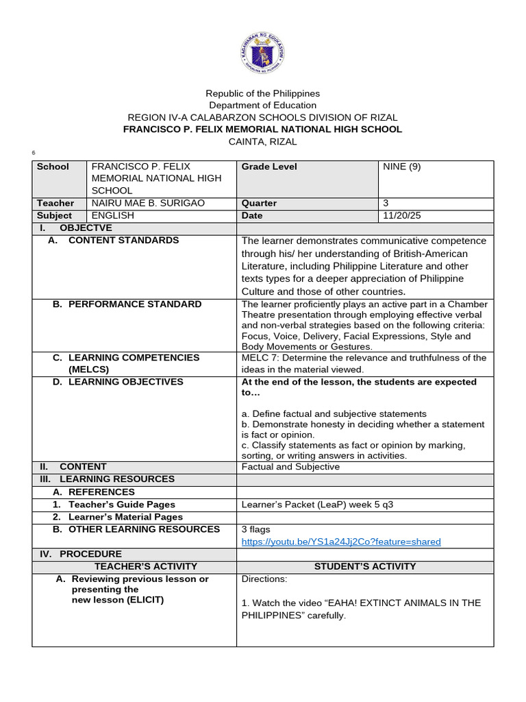 DLP - 7es Factual and Subjective | PDF | Knowledge | Truth