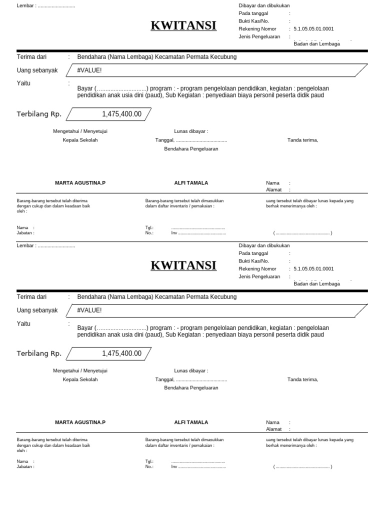 Contoh Kwitansi Ncr Bopd (Hibah Uang) (1) | PDF
