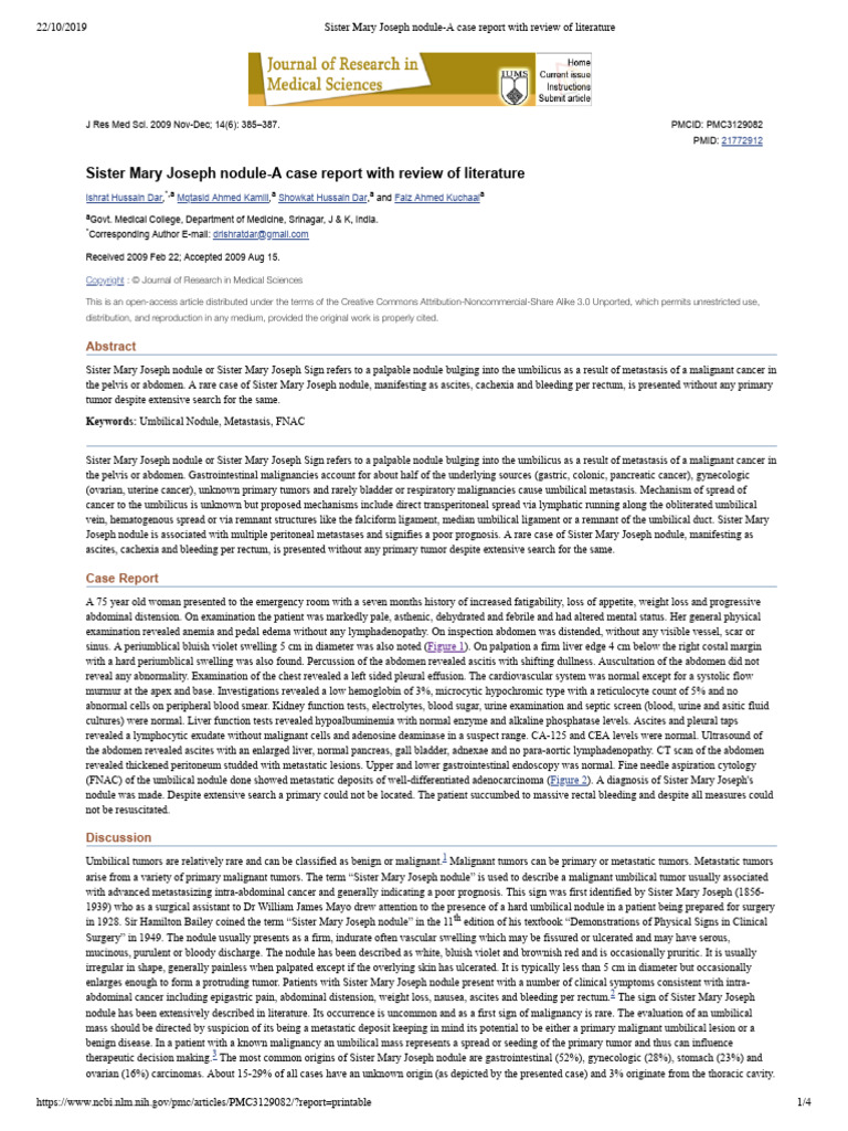 Sister Mary Joseph Nodule Case Study | PDF | Metastasis | Medical ...