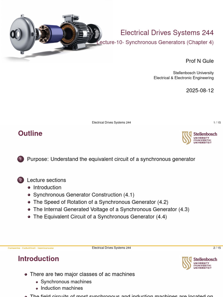 EDS244 2025 Lecture 10 Synchronous Generators 2 | PDF | Electric ...