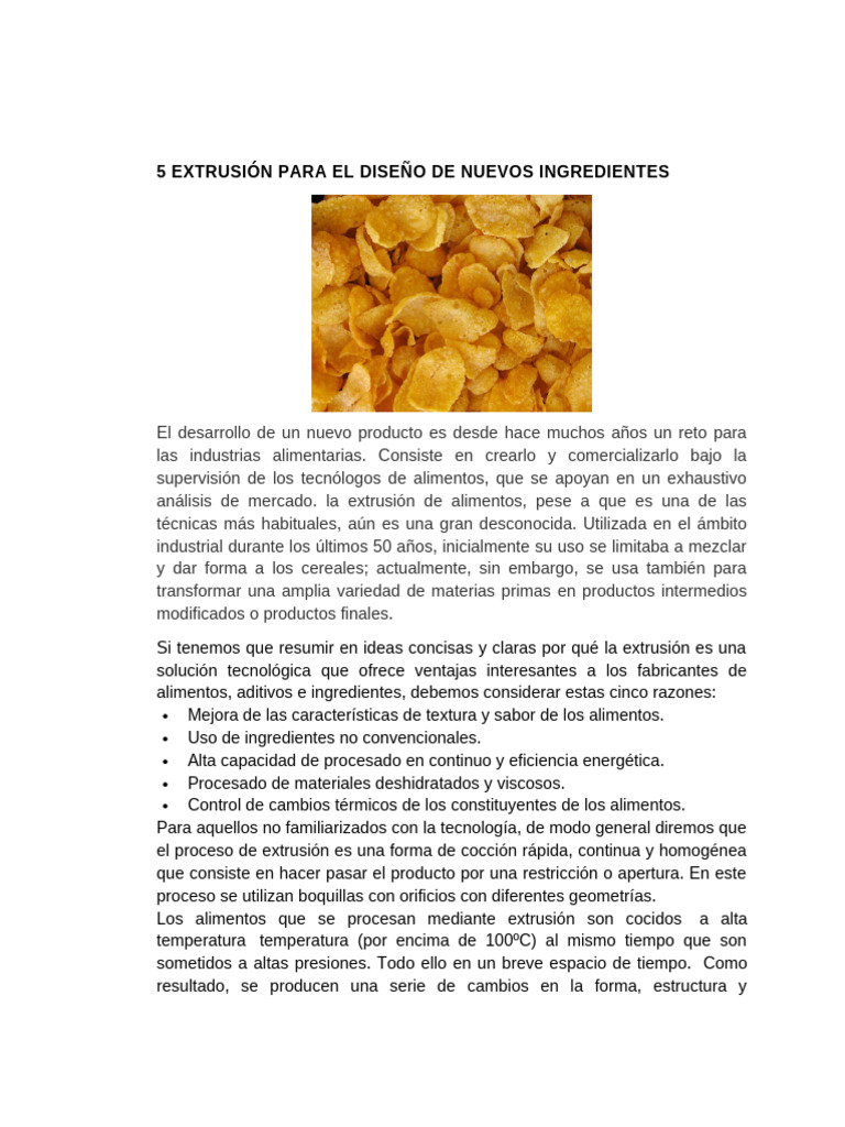 Extrusión: Innovación en Ingredientes Alimentarios | PDF | Alimentos ...