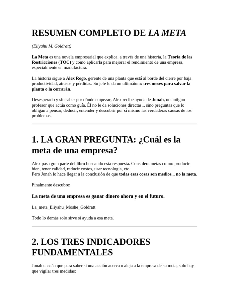 Resumen Completo de La Meta | PDF | Economias